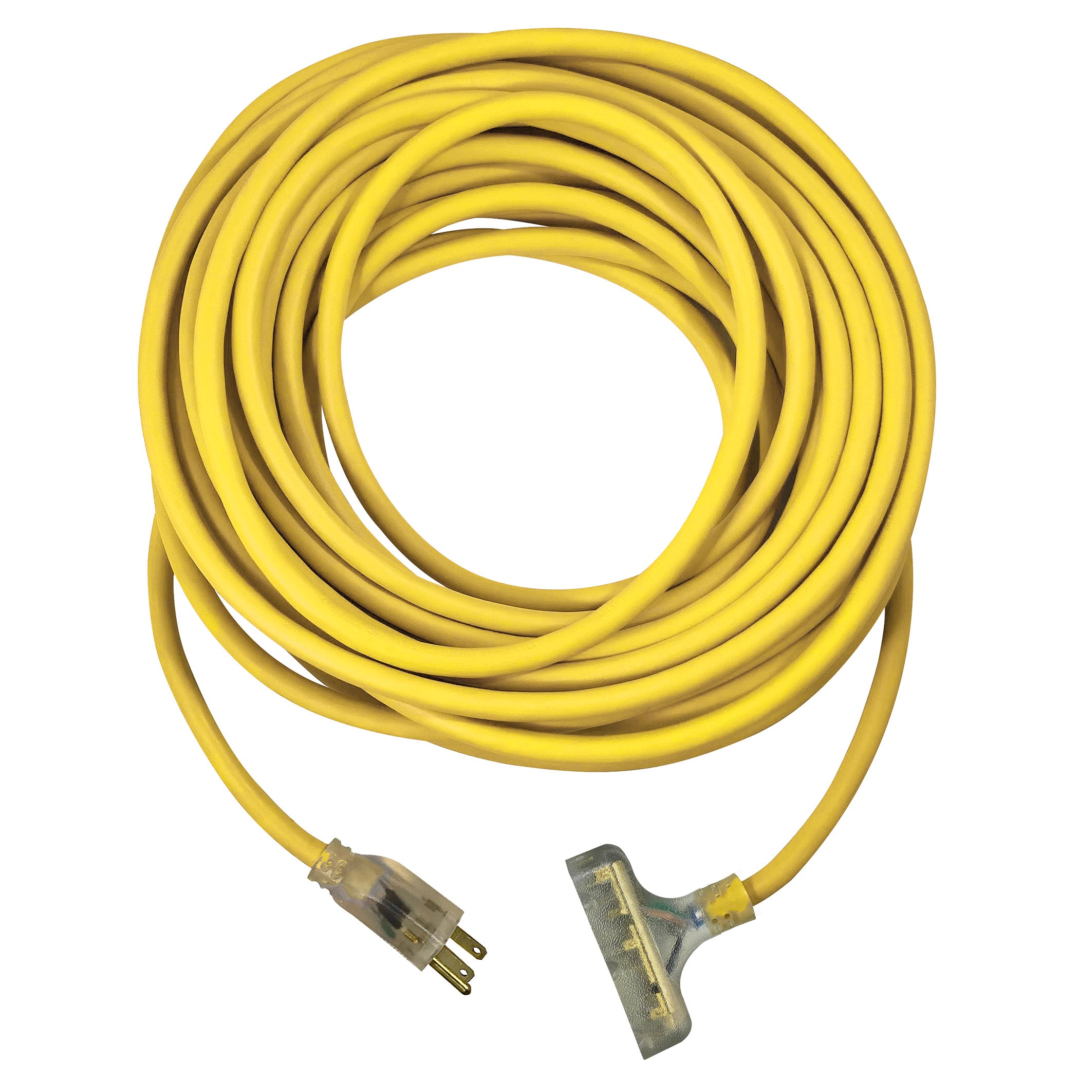 12/3 SJTW Yellow Lighted Triple Tap Extension Cords